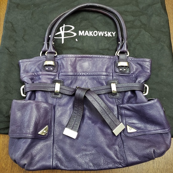 b. makowsky | Bags | B Makowsky Purple Leather Eden Shopper Tote Purse ...